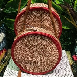 Express | Bags | Express Red Round Rattan Bag | Poshmark